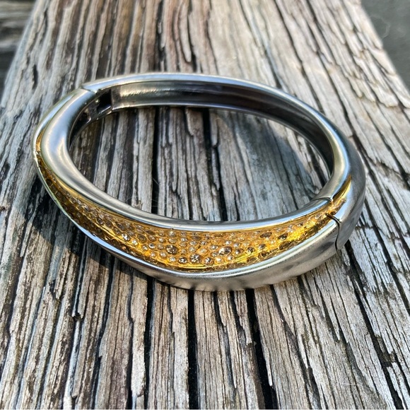 Alexis Bittar | Jewelry | Alexis Bittar Twotone 8k Gold Silver Swarovski Crystal Hinged Bangle ...